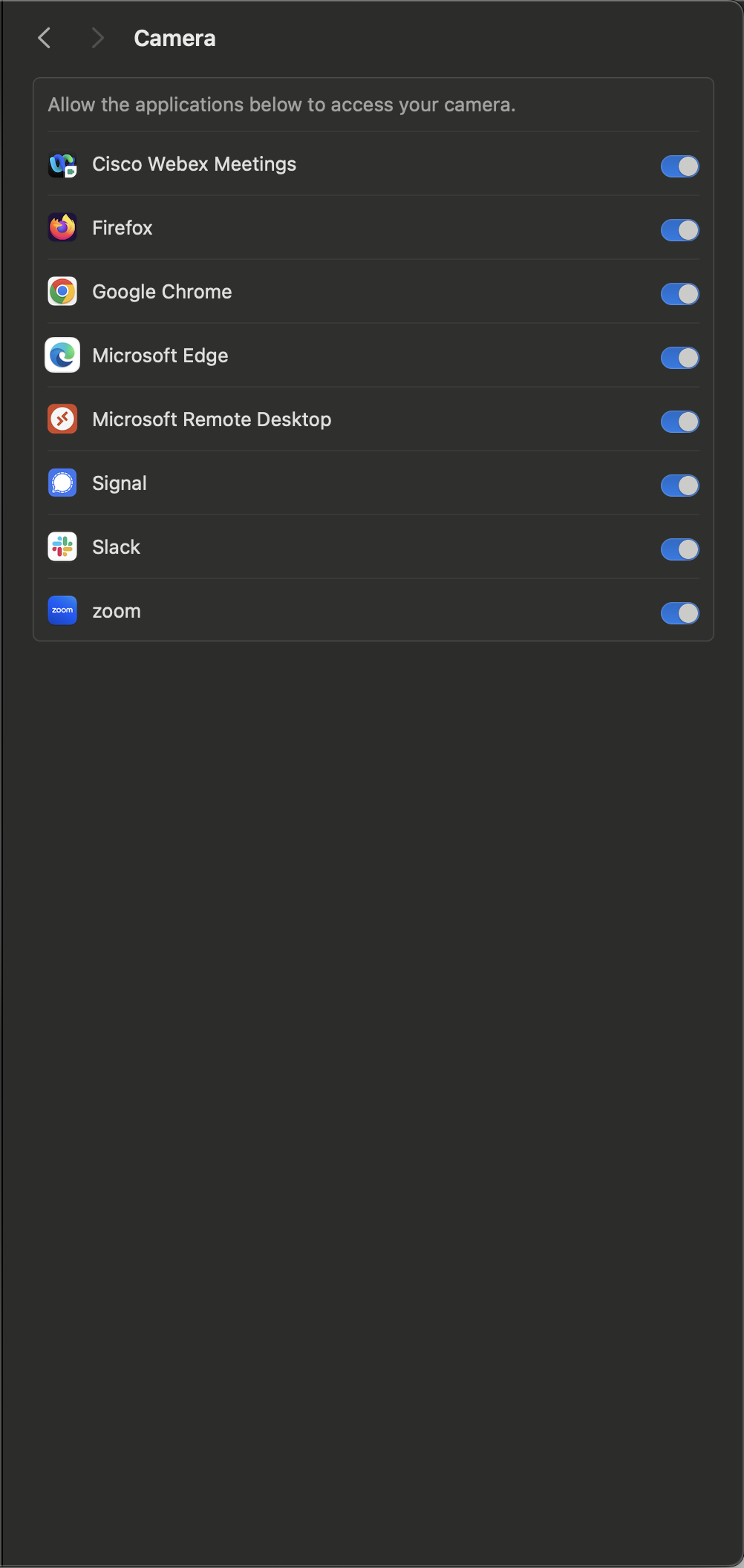 Camera and Microphone Options: All browsers on macOS – Season